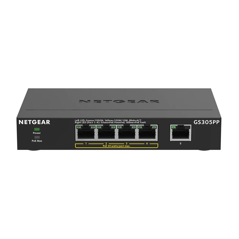 Netgear GS305PP 5-Port Gigabit Ethernet Unmanaged Switch 4-Ports PoE+ ...