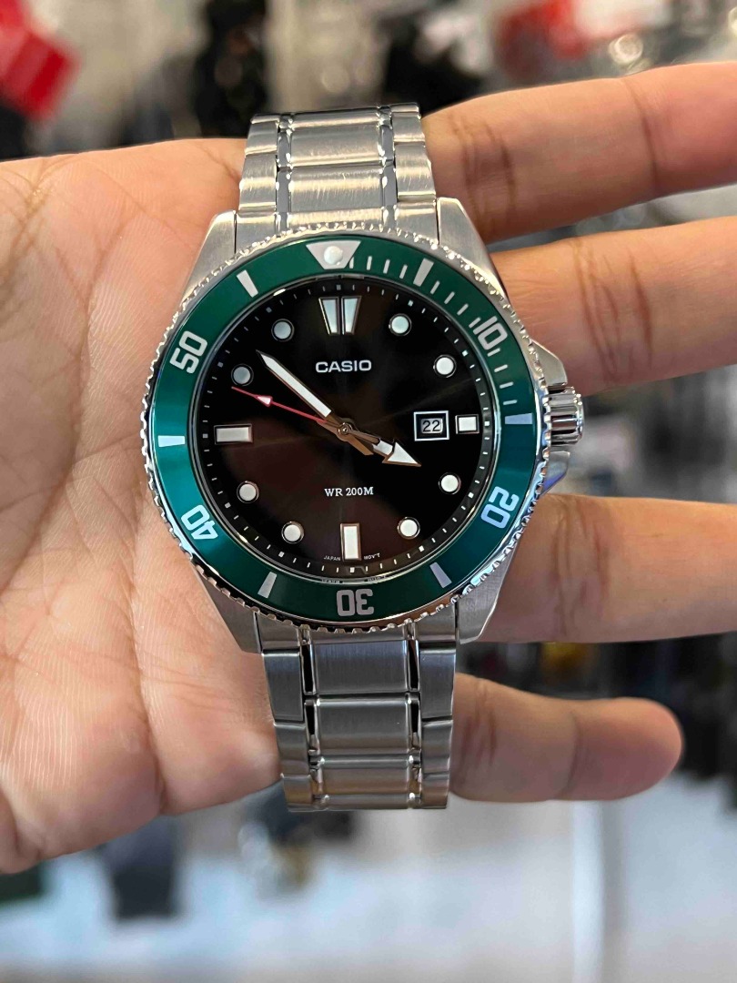 ORIGINAL CASIO Analog Green-Black Dial Stainless Steel Men's Watch MDV-107D-3AV, Luxury, Watches ...