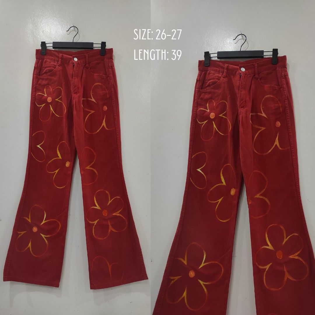 rare flower design flared pants, Women's Fashion, Bottoms, Other ...