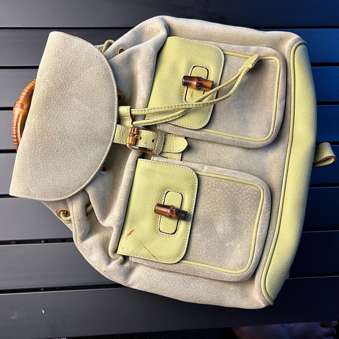 rare gucci avocado bamboo backpack, Luxury, Bags & Wallets on Carousell