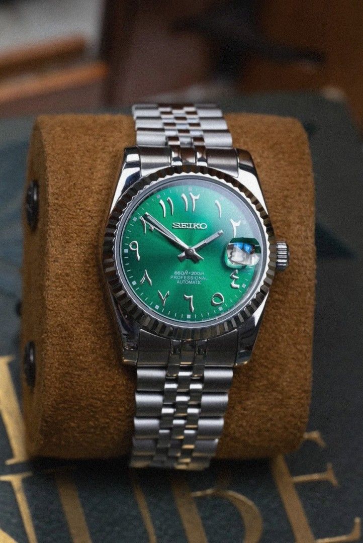Seiko mod Datejust Arabic Green, Men's Fashion, Watches & Accessories ...