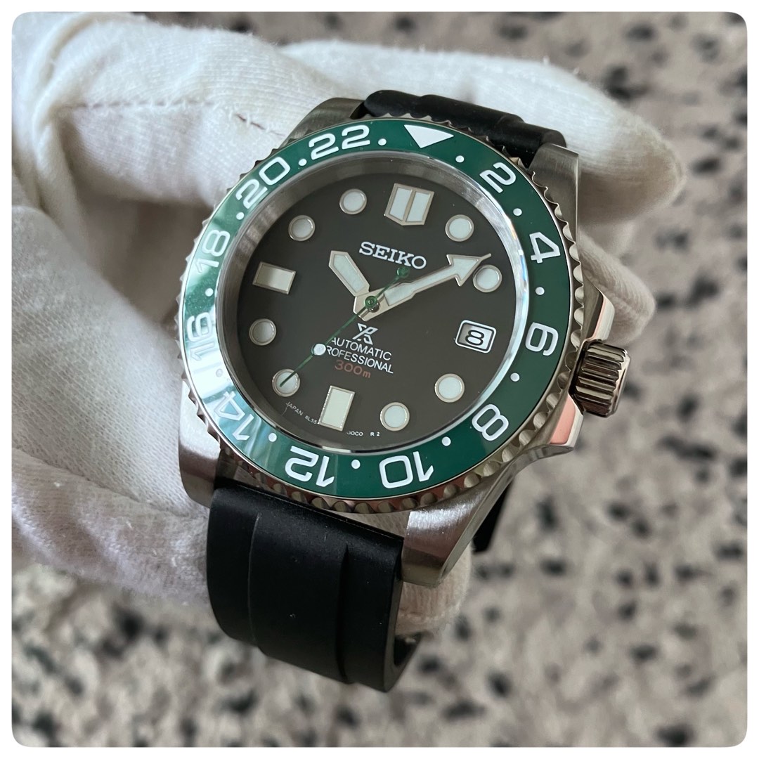 SKX Green GMT ceramic bezel automatic watch - Seiko mod, Men's Fashion ...