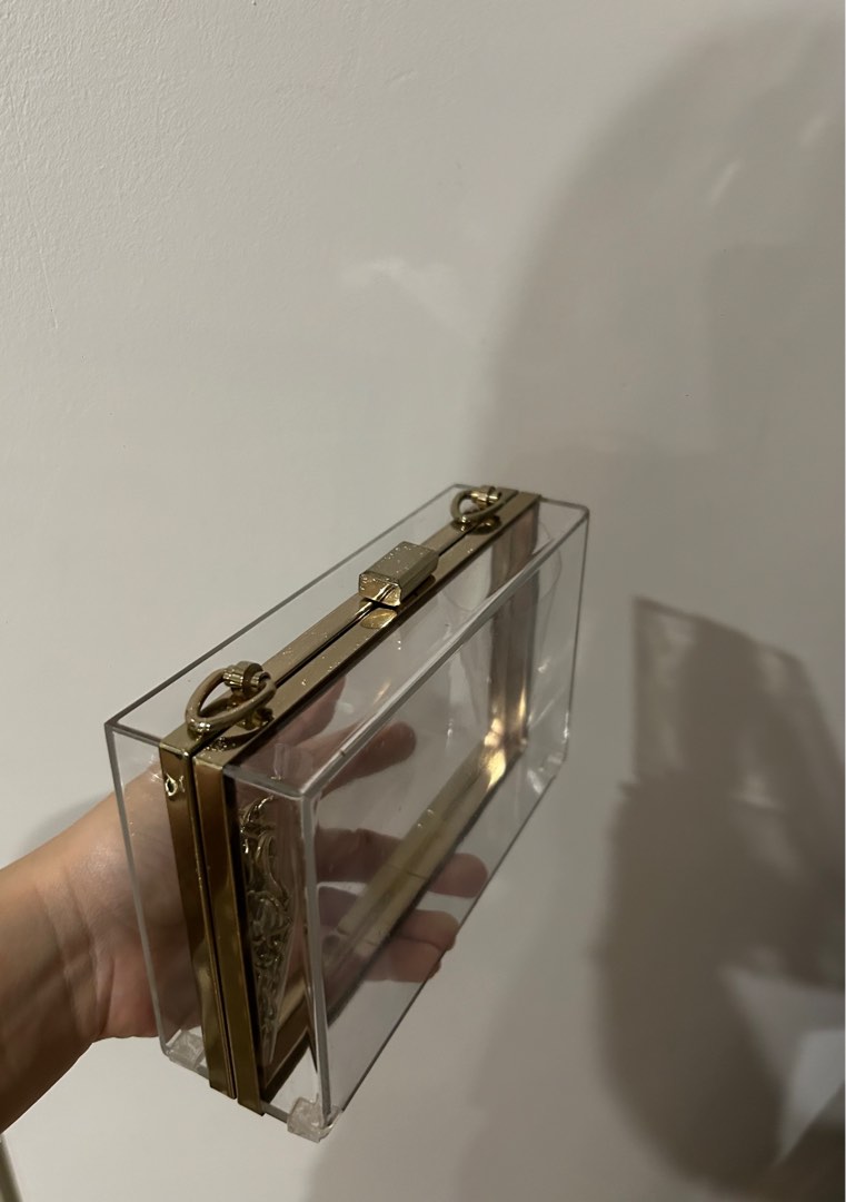 Transparent clutch with detachable metal strap, Women's Fashion, Bags ...