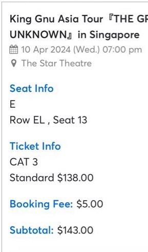 King Gnu Singapore Concert Ticket Cat 5 (x1), Tickets & Vouchers, Event Tickets on Carousell
