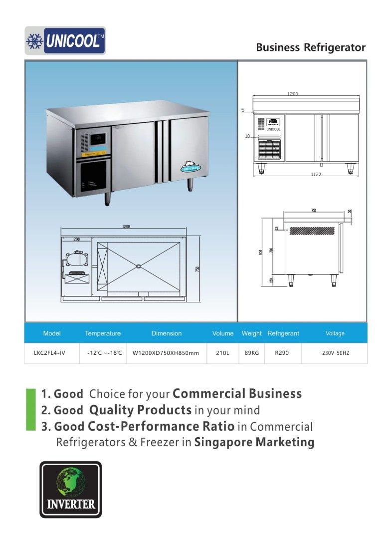 2 Door Counter Freezer (or Chiller) UNICOOL 70% EEG grant on Carousell