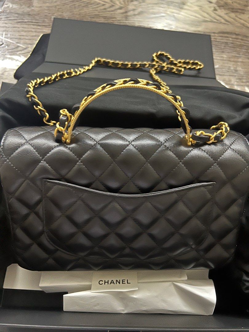 Brand new 24C Chanel black with gold lamb skin flag bag, Luxury, Bags ...