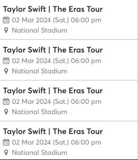 Selling 2 Tickets to Taylor Swift The Eras Tour CAT 5 Tickets | Singapore | 9 Mar 2024 Saturday ...
