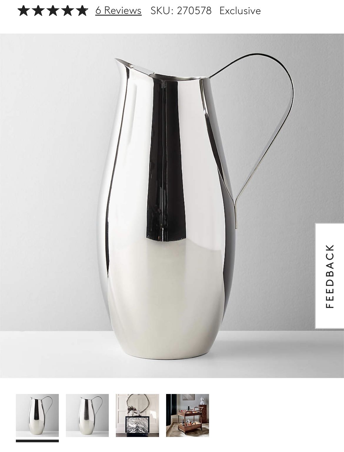 CB2 stainless steel pitcher, Furniture & Home Living, Kitchenware ...
