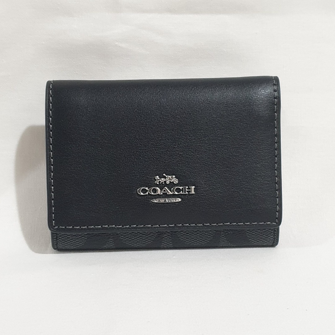 Coach Micro Wallet In Signature Canvas - Silver/Graphite/Black, Women's ...