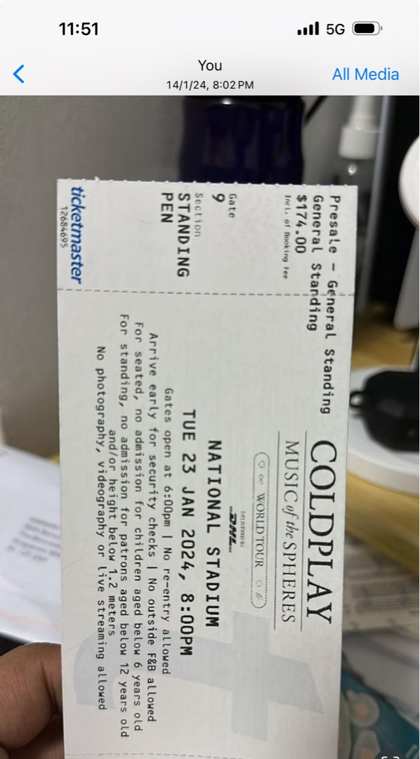Coldplay 23rd standing pen, Tickets & Vouchers, Event Tickets on Carousell