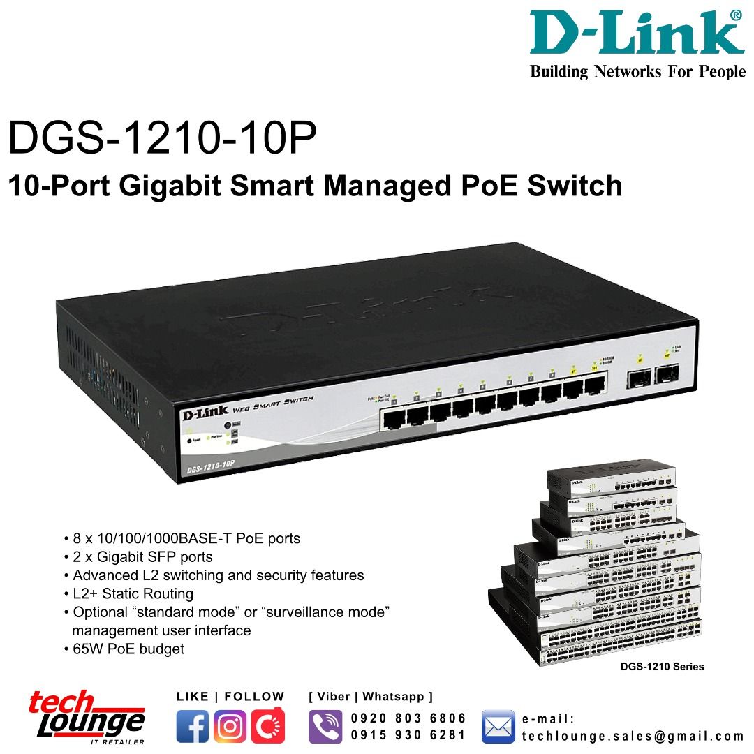 D-LINK Smart Managed Gigabit PoE Switch | DGS-1210 - 8x 1000BASE-T PoE ...