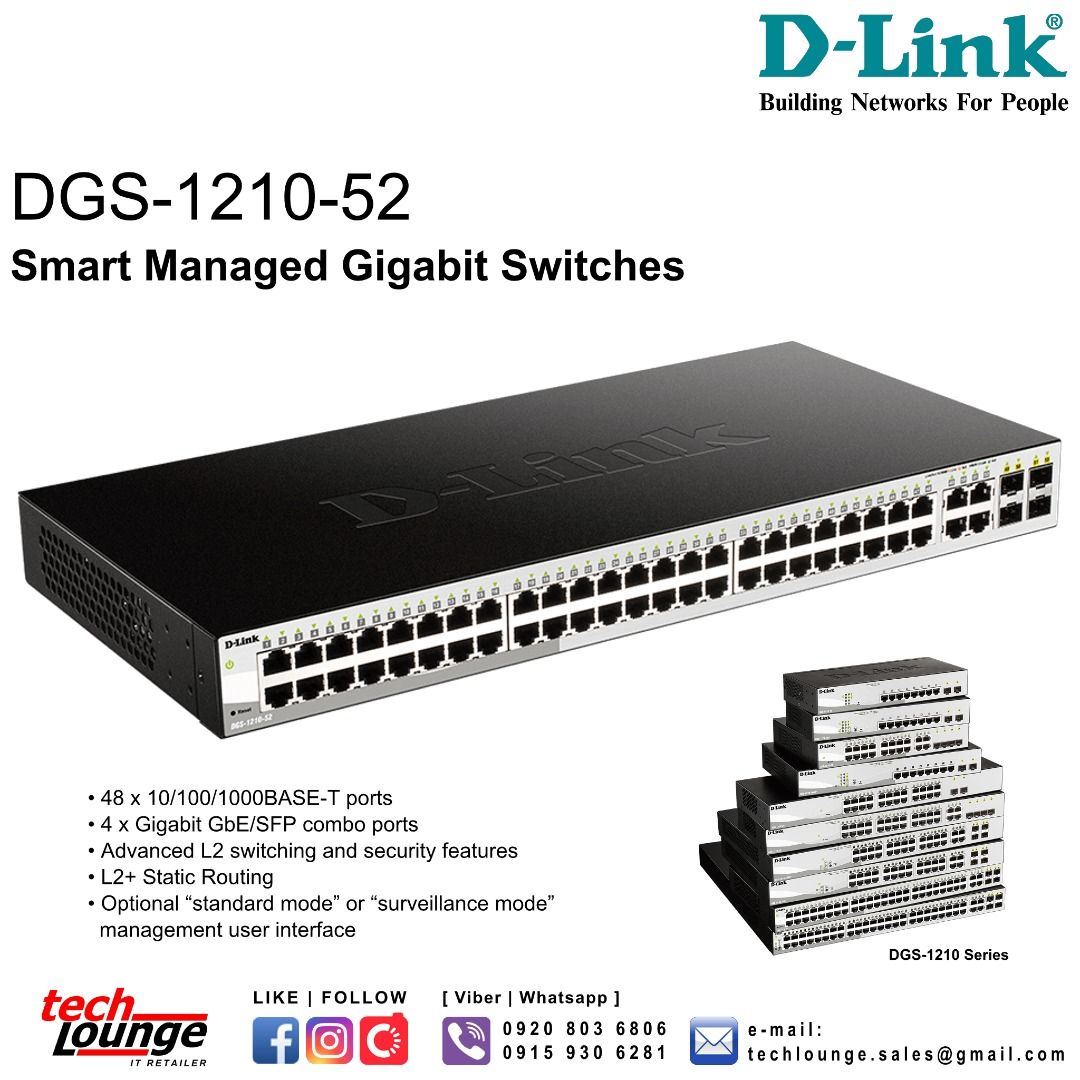 D-LINK Smart Managed Gigabit Switch | DGS-1210-52 - 48x 1000BASE-T ports, 4x Gigabit GbE/SFP ...