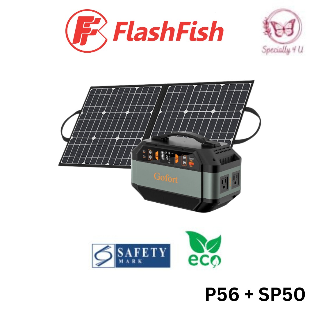 Flashfish P56 Portable Power Station and SP50W/100W Solar Panel Bundle (80850mAh) - 1 Year Local ...