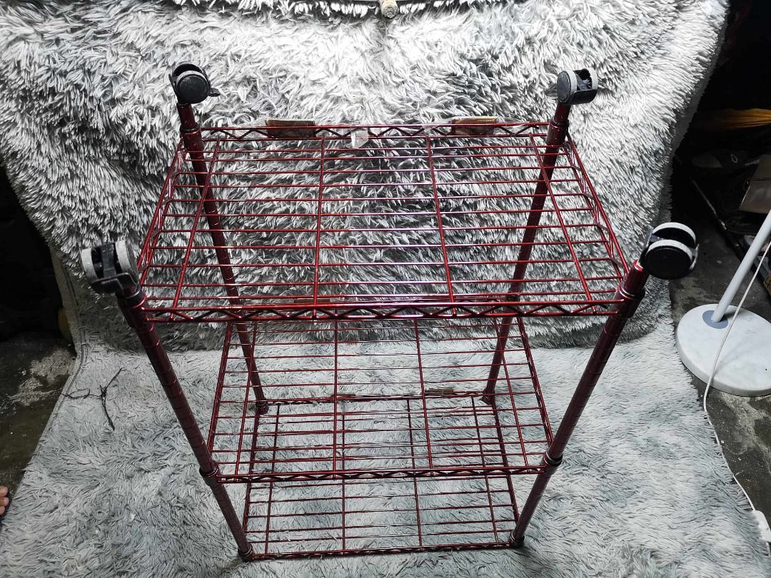 Metallic Red Wheeled Rack Shelf, Furniture & Home Living, Furniture ...