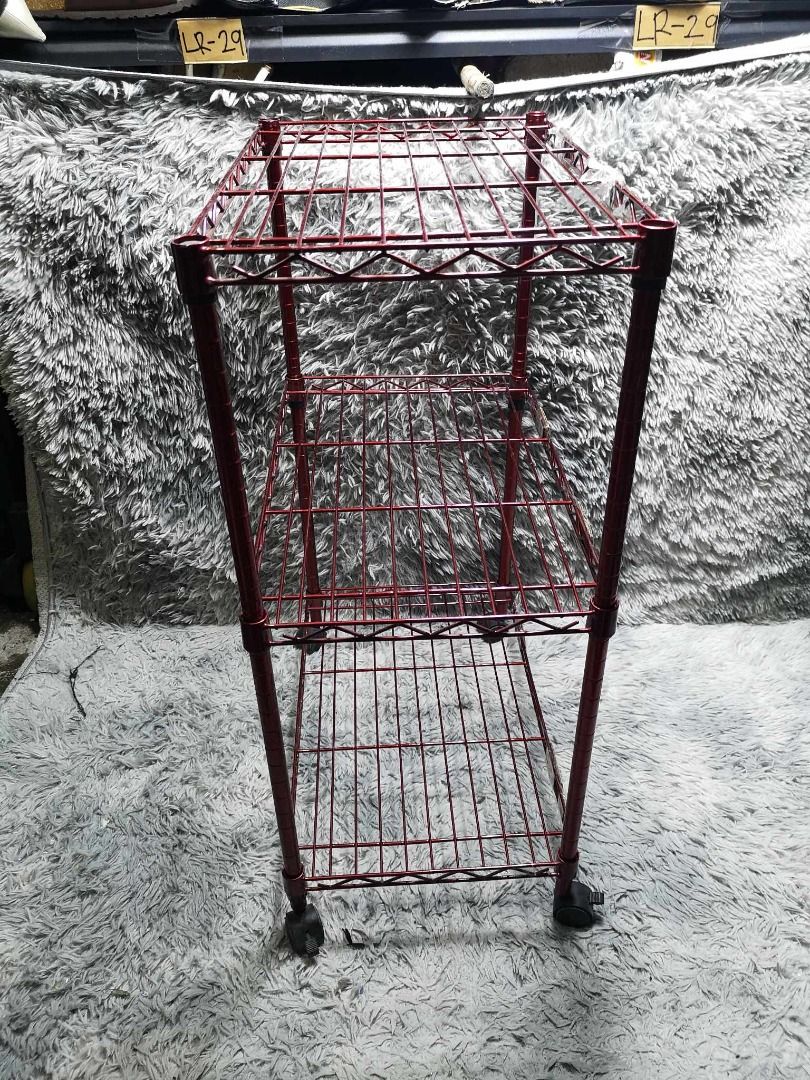 Metallic Red Wheeled Rack Shelf, Furniture & Home Living, Furniture ...