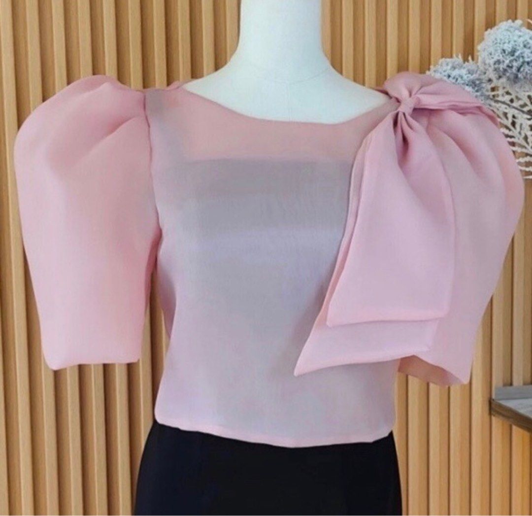 Modern filipiniana rust pink tied crop top, Women's Fashion, Tops ...