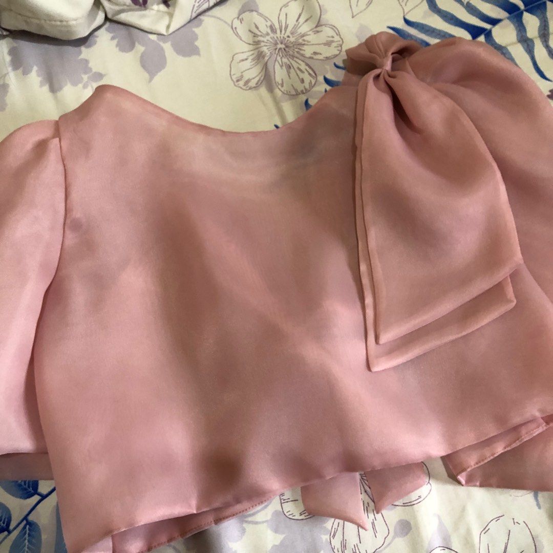 Modern filipiniana rust pink tied crop top, Women's Fashion, Tops ...