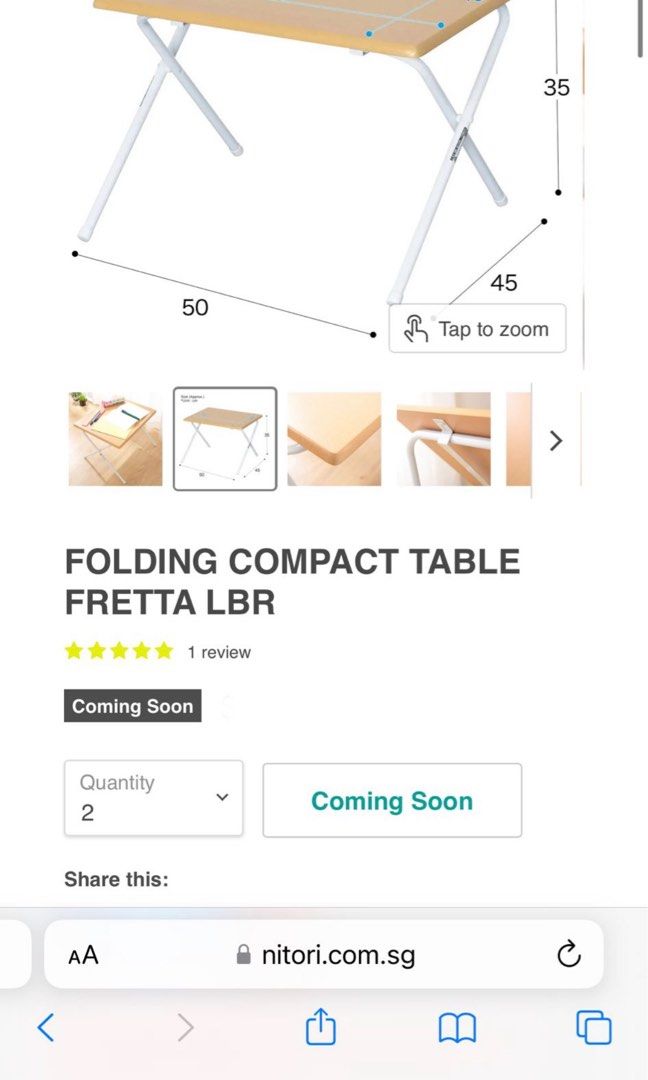 Nitori Compact Folding Table Light wood colour Fretta LBR, Furniture ...