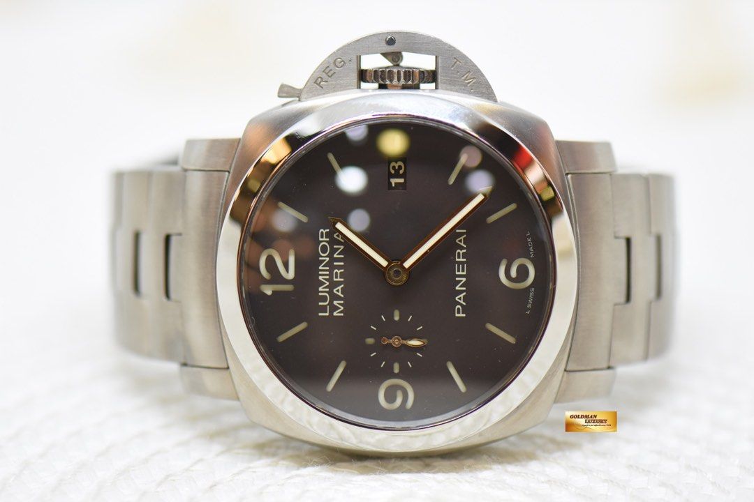 PANERAI LUMINOR MARINA 1950 TITANIUM CASE 44mm TOBACCO BROWN DIAL P ...