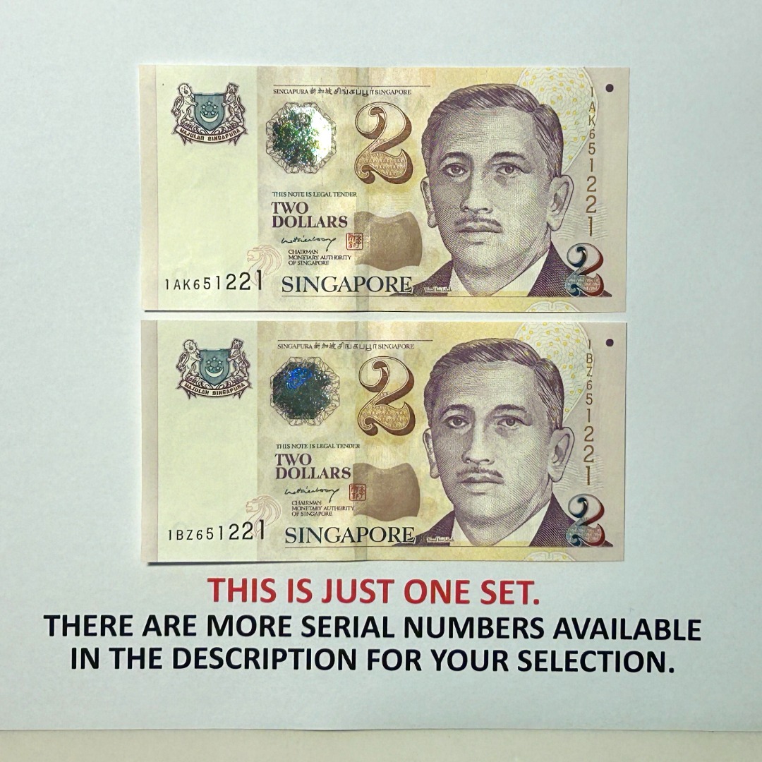 Singapore $2 Portrait 2-notes Identical Serial Number, Hobbies & Toys ...
