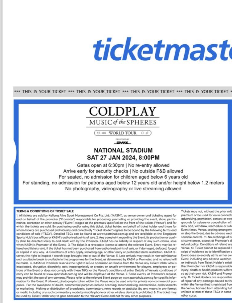 Selling Coldplay CAT 1 x 2 tickets - 27 Jan (RARE Saturday), Tickets & Vouchers, Event Tickets ...