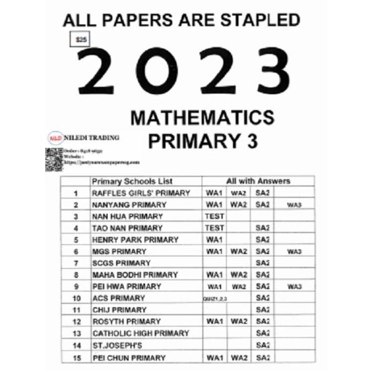 2023 Primary 3 Math test papers stapled, Hobbies & Toys, Books ...