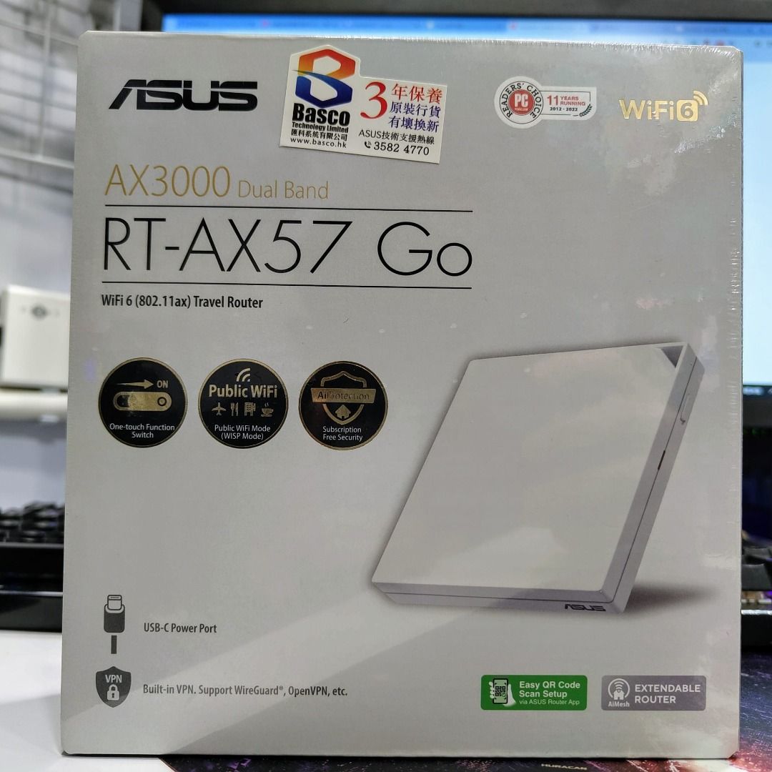 ＜荃灣門市現貨＞全新行貨 ASUS 華碩 RT-AX57 GO 路由器 AX3000 VPN 路由器 WISP 模式 AI MESH, 電腦 ...