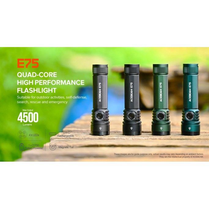 Acebeam E75 Grey 6500K Cool White LED 4500 Lumens USB Rechargeable EDC Flashlight, Sports ...