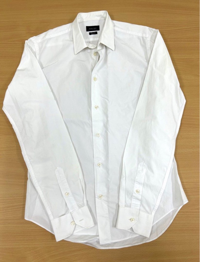 Basic Zara Man Slim Fit White long sleeves, Men's Fashion, Tops & Sets, Formal Shirts on Carousell