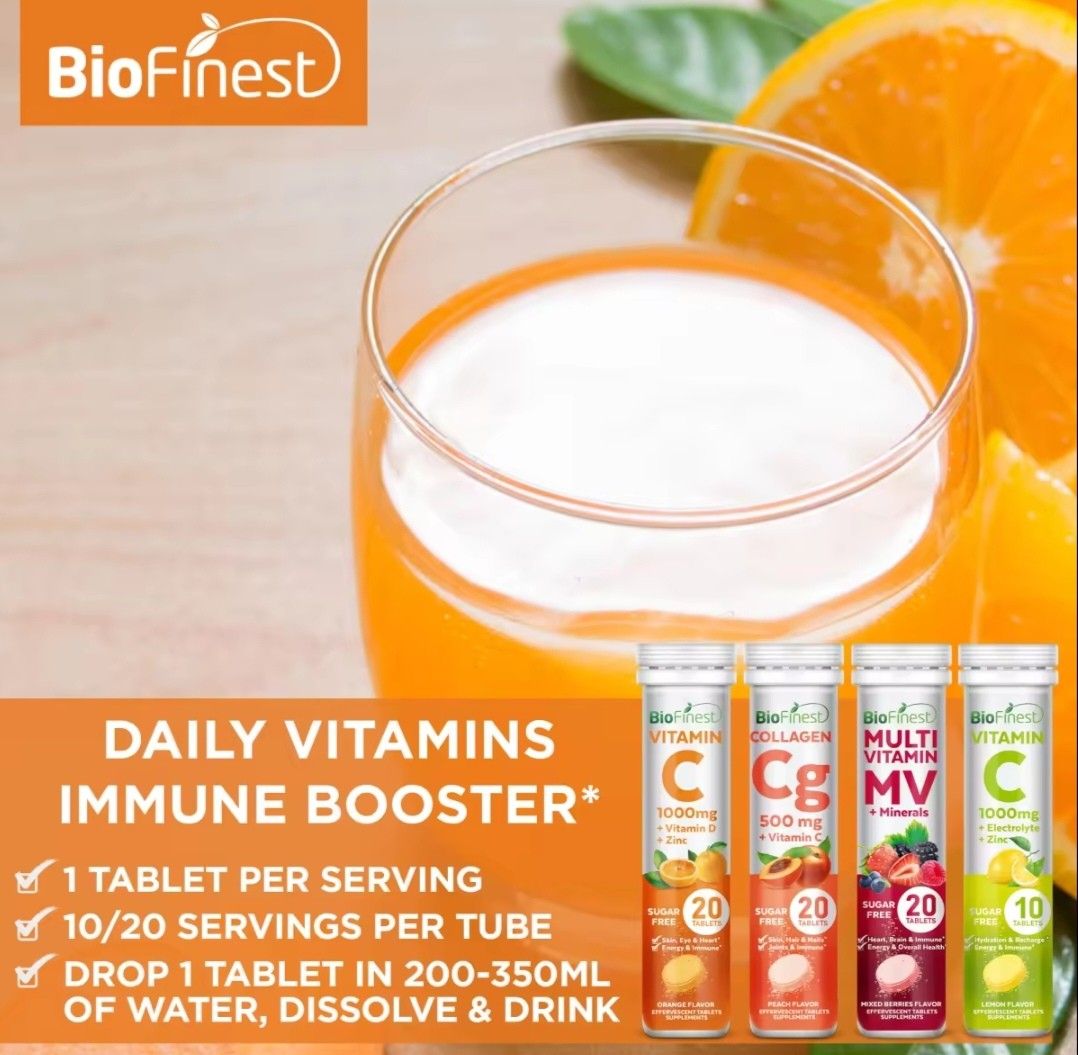 Biofinest Effervescent Vitamin C 1000mg Collagen MultiVitamin B C D E ...