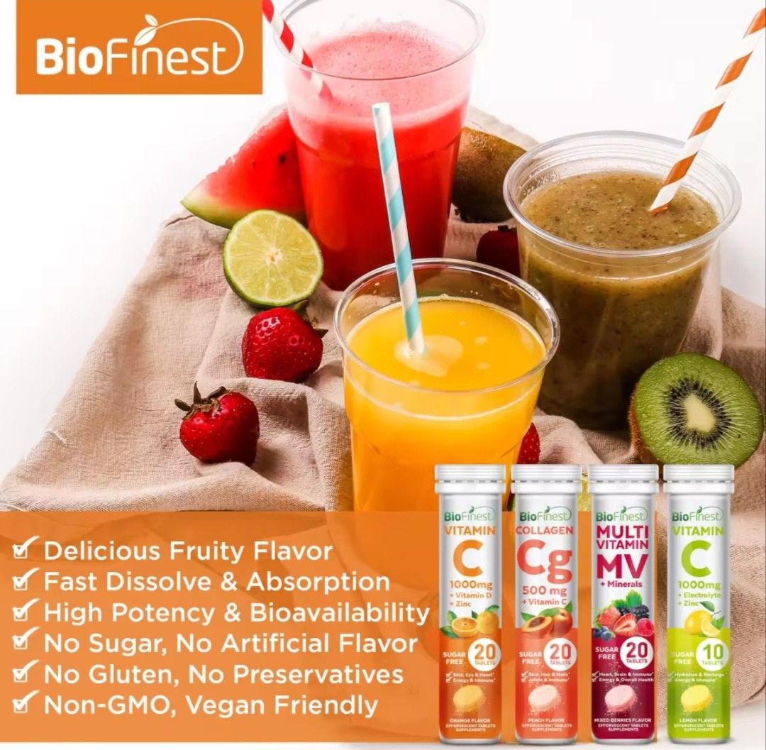 Biofinest Effervescent Vitamin C 1000mg Collagen MultiVitamin B C D E ...