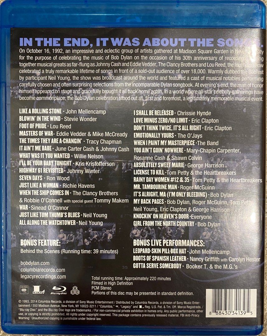Blue Ray - rock, folk - (FREE DELIVERY) Bob Dylan The 30th Anniversary ...
