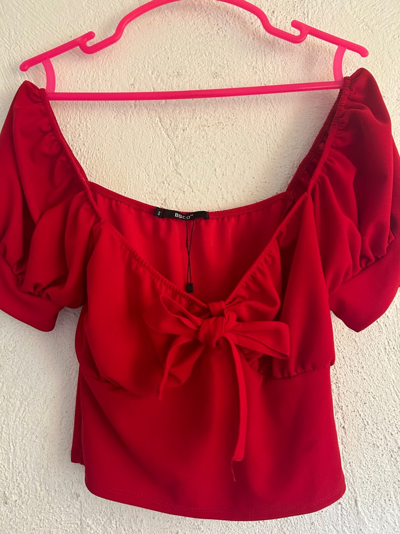 BSCO red tie top, Women's Fashion, Tops, Blouses on Carousell