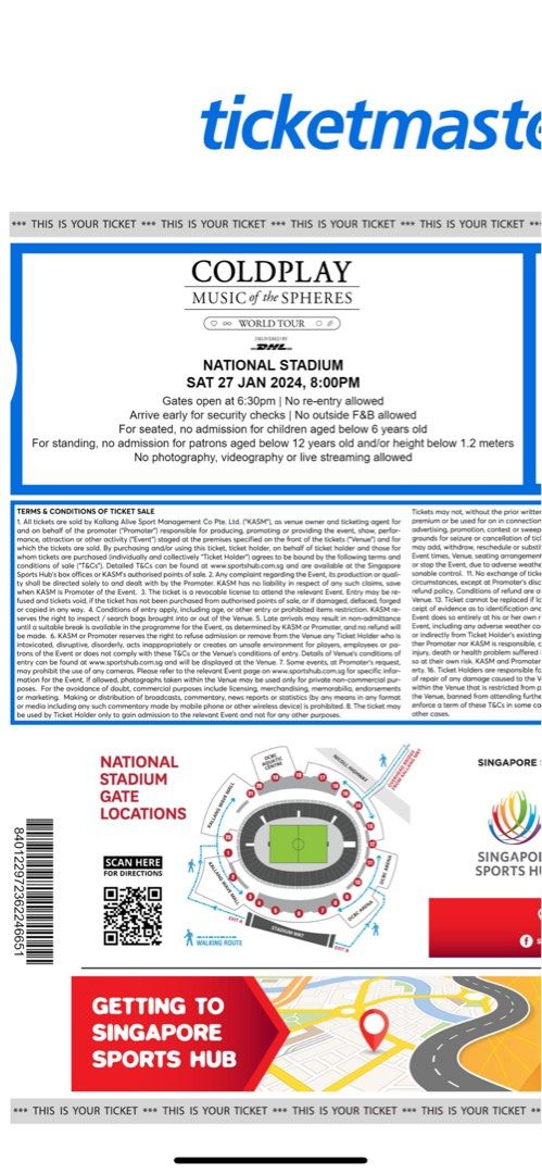 COLDPLAY 27 Jan Cat 7 1 ticket no nego, Tickets & Vouchers, Event ...