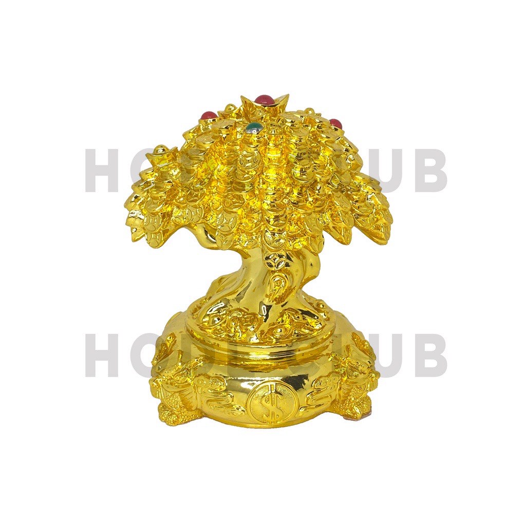 Feng Shui MT-GOLD-M6 Gold Money Tree with Leaves of Coins and Gems ...
