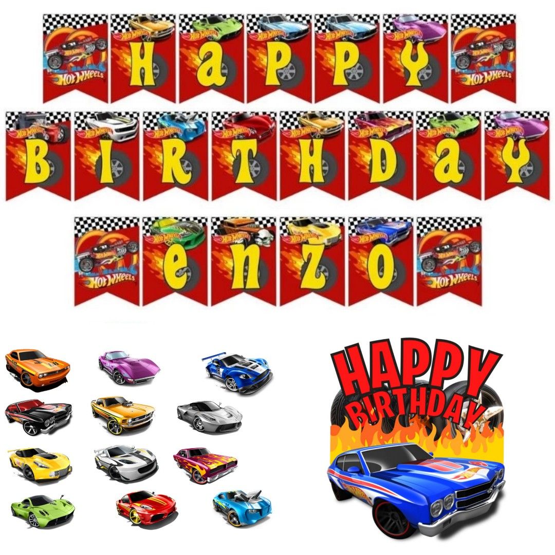 Hot Wheels Race Cars Theme Birthday Party Banner Decoration Cupcake ...