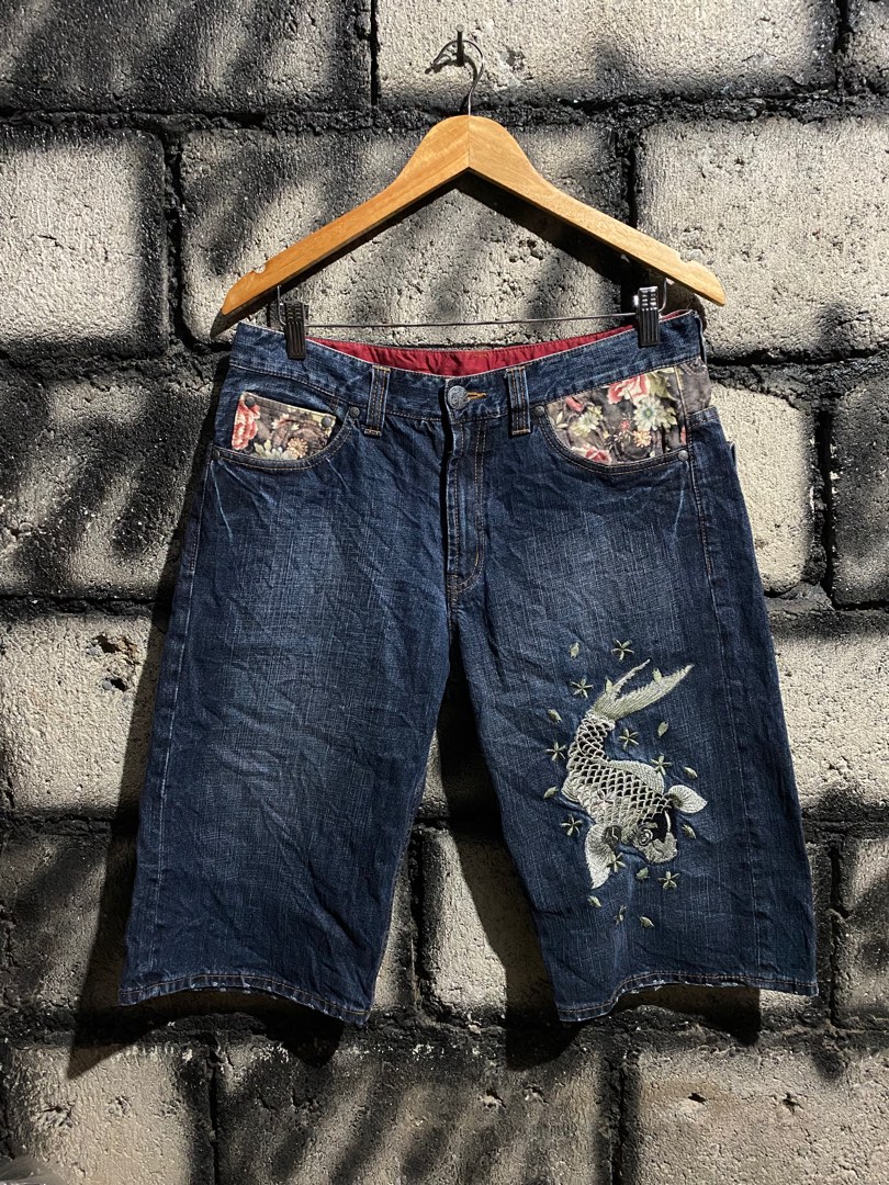 Japan Koi Fish Denim Short, Men's Fashion, Bottoms, Shorts on Carousell