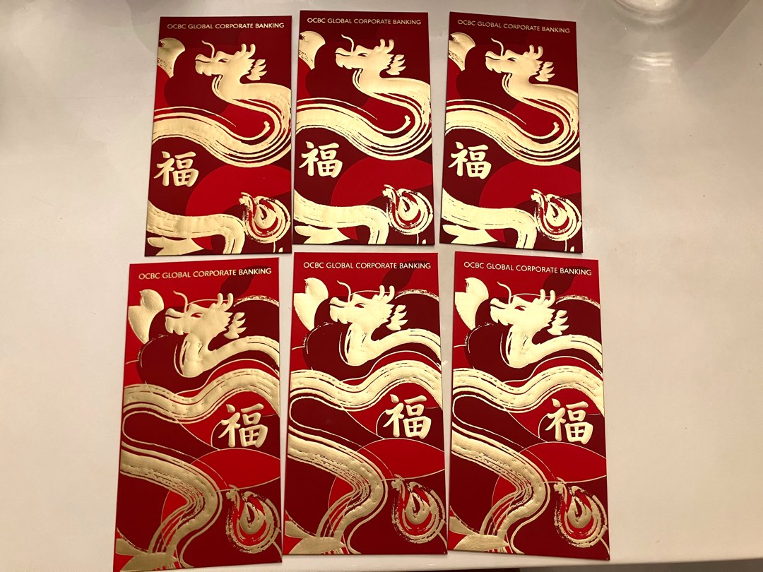 OCBC 2024 Red Packet Ang Pao for CNY of Dragon (6pcs), Hobbies & Toys ...