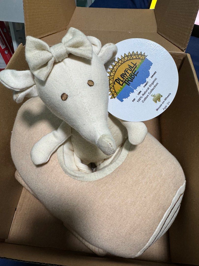 Organic Cotton Mouse-on-Wheels Pull Toy, Babies & Kids, Infant Playtime ...