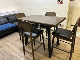 Wooden high table with 4 aluminium high chair, Furniture & Home Living ...