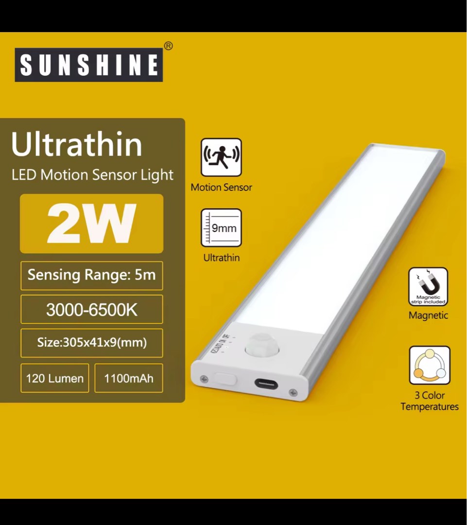 SUNSHINE Ultrathin LED Motion Sensor Light Under Cabinet Lights ...