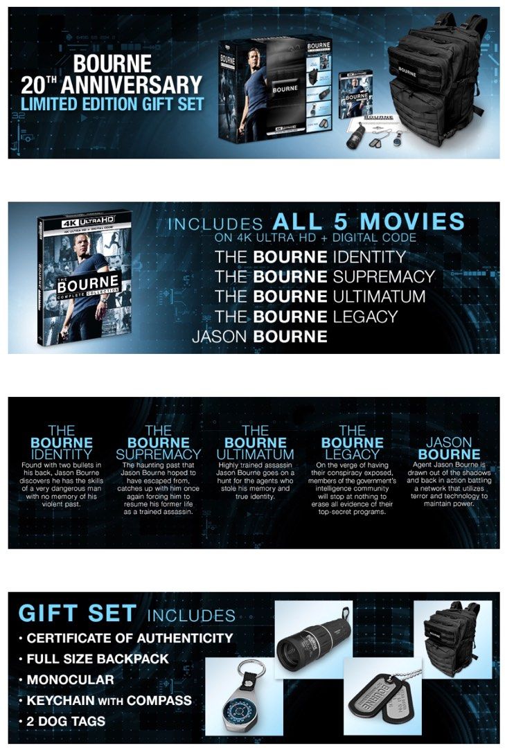 The Bourne Complete Collection - 20th Anniversary Limited Edition (4K Ultra HD + Digital ...