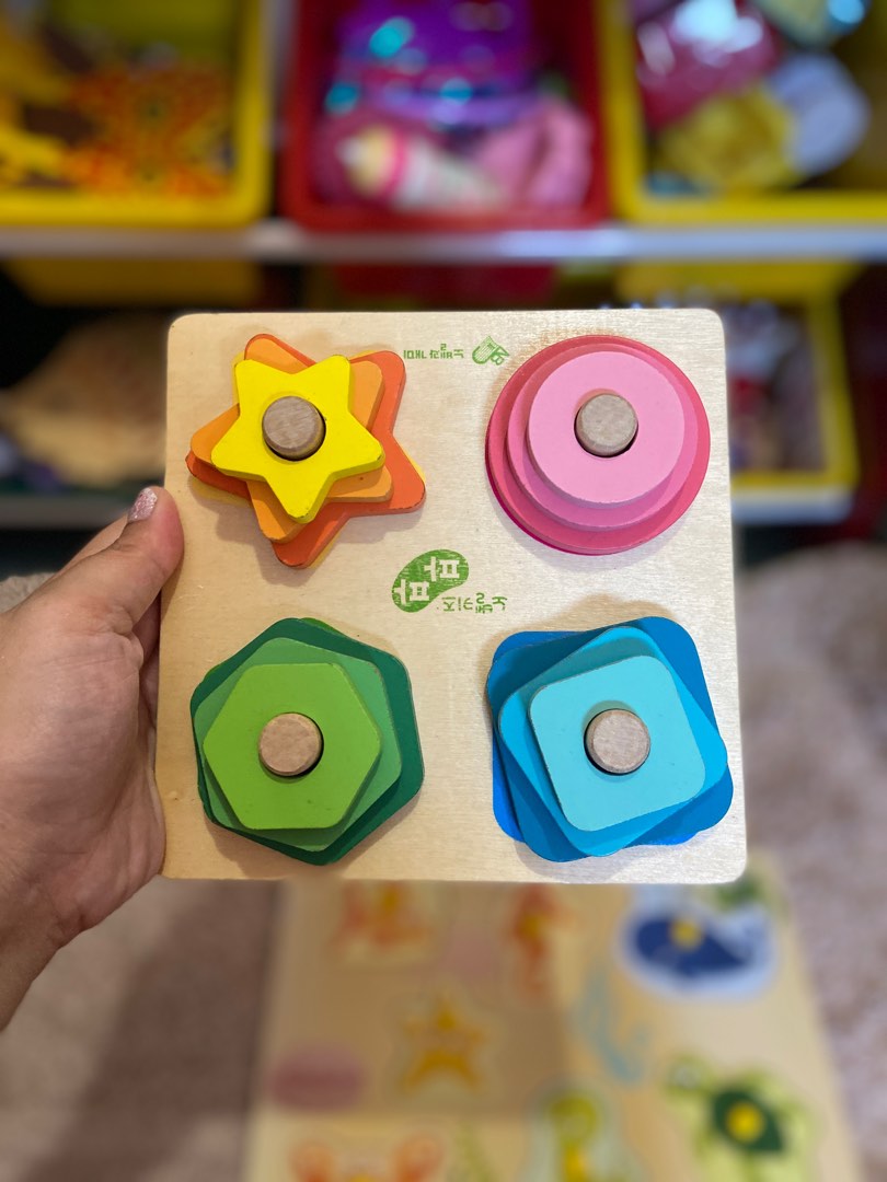 Wooden Stacker Shape and color, Babies & Kids, Infant Playtime on Carousell