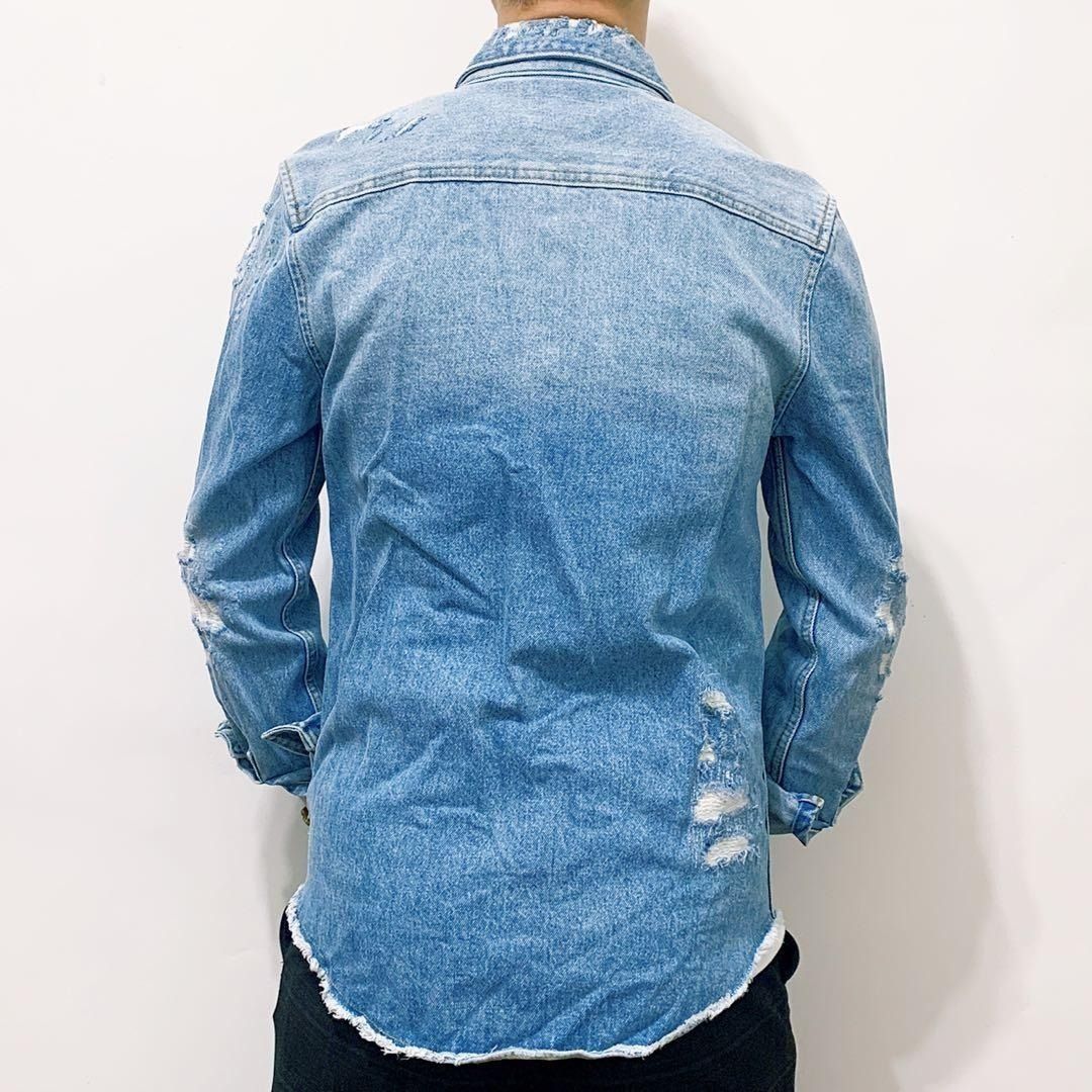 ZARA 水洗 刷破 破壞 牛仔 休閒 長版 口袋外套 男版 藍色 S號 JKT-M TP0_2401 #龍年行大運 TP0_24, 他的時尚, 外套、夾克、大衣在旋轉拍賣
