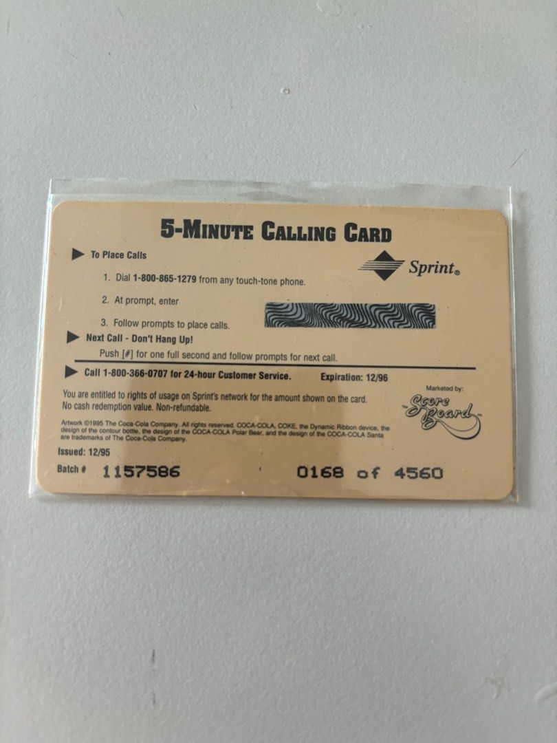 1995 Coca Cola $5 Phone card, Hobbies & Toys, Memorabilia ...