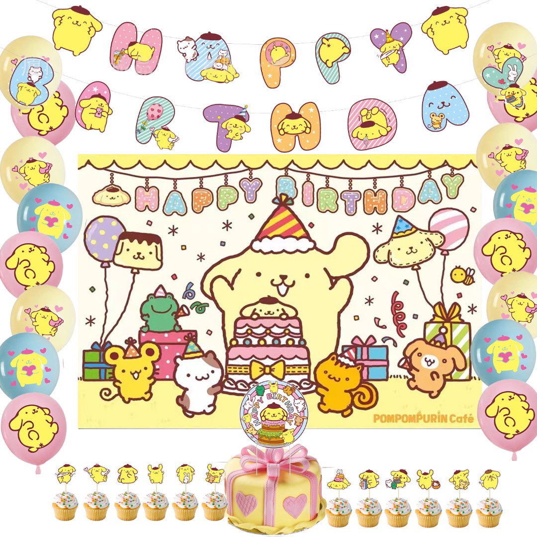 2024 Pompompurin Birthday Theme For Party Decorations: HBD Banner ...
