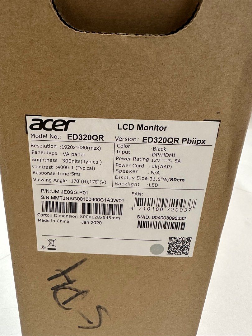 Acer 31.5” ED0 FHD Curved Gaming Monitor - ED320QR (165Hz), Computers ...