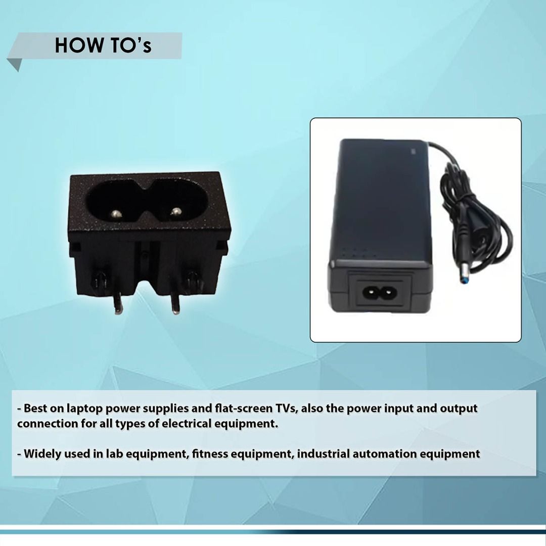 C8 MALE PLUG PANEL MOUNT ADAPTER, AC 250V 2.5A 2-PIN IEC INLET IEC ...