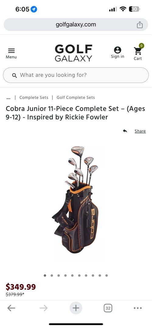 Cobra junior Ages 9-12 Rickie Fowler golf set, Sports Equipment, Sports & Games, Golf on Carousell