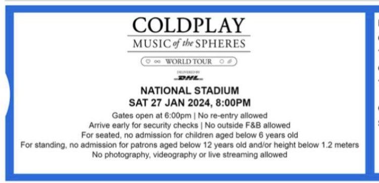 Coldplay 1x general standing ticket, Tickets & Vouchers, Event Tickets ...